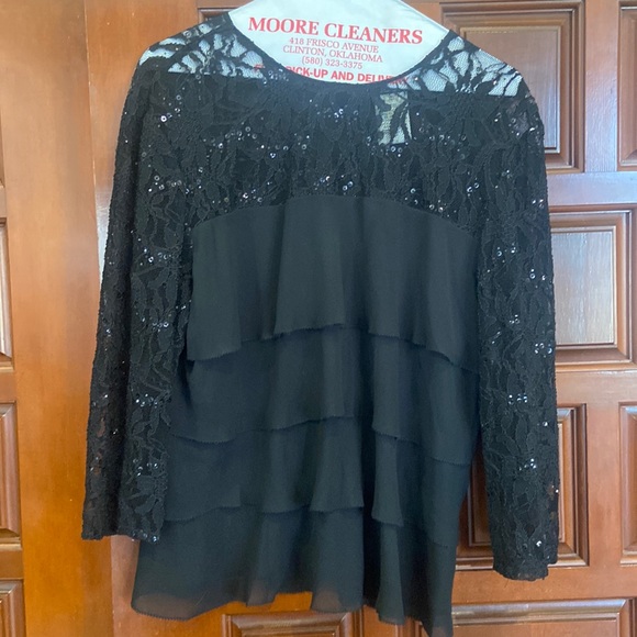 Alex Evenings | Tops | Fancy Black Top With Lacey Sleeves | Poshmark